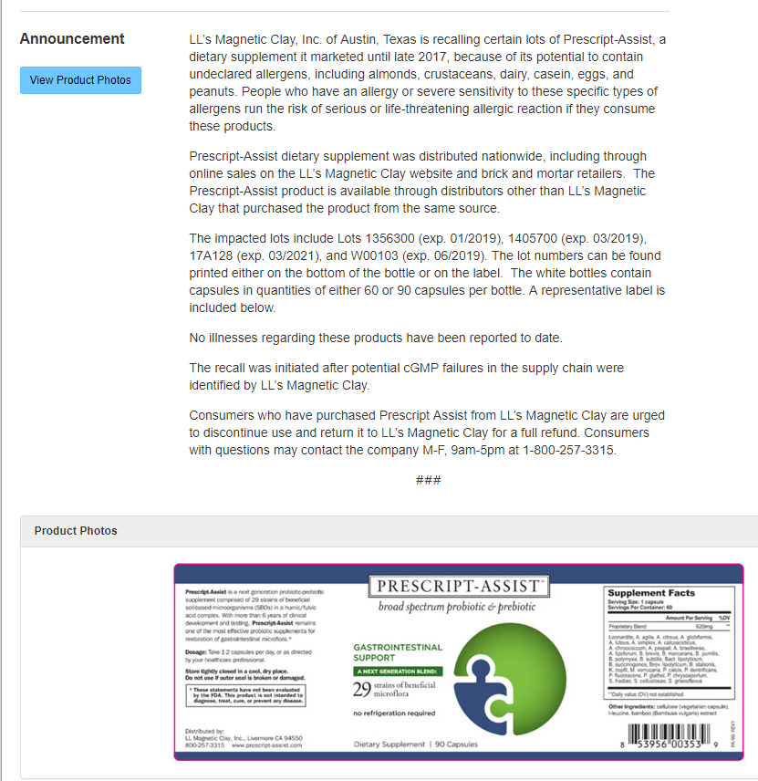 FDA Alert on some Contaminated Prescript Assist batches | CFS Remission